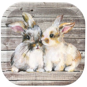 Barnwood Bunny Rabbit Square Dinner Plates, Farm Party, Set of 8 Plates ...