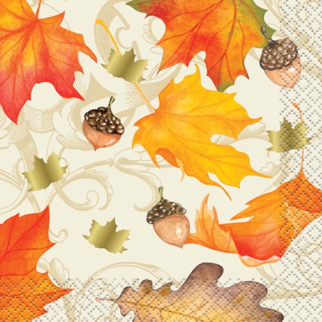 Give Thanks Fall Leaves Beverage Napkins, Harvest Napkins, Fall Party ...
