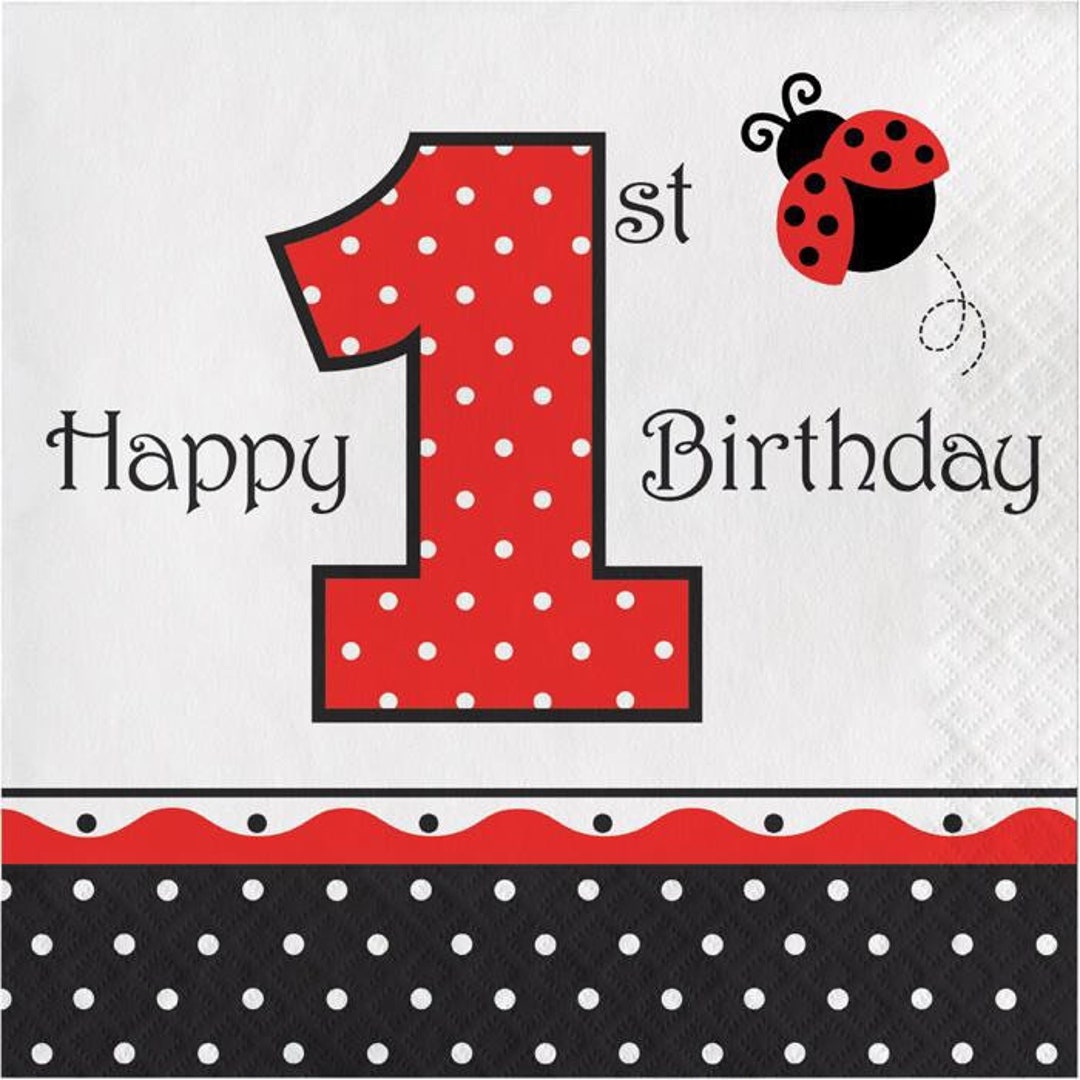 Ladybug Happy 1st Birthday Luncheon Napkins, Set of 16, Ladybug Party ...