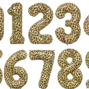 Cheetah Print Foil 32” Number Balloon, Choose From Numbers 0-9, Leopard ...