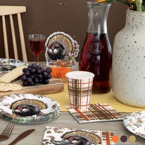 Plaid Turkey 7” Dessert Plates, Harvest Plates, Fall Party, Autumn ...