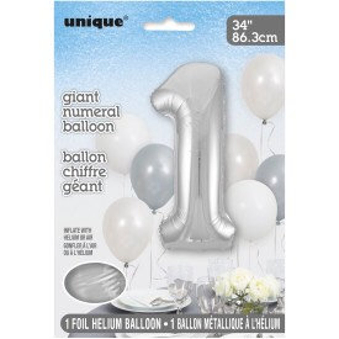 Globo de aluminio plateado con forma de número 1 de 34 pulgadas ...