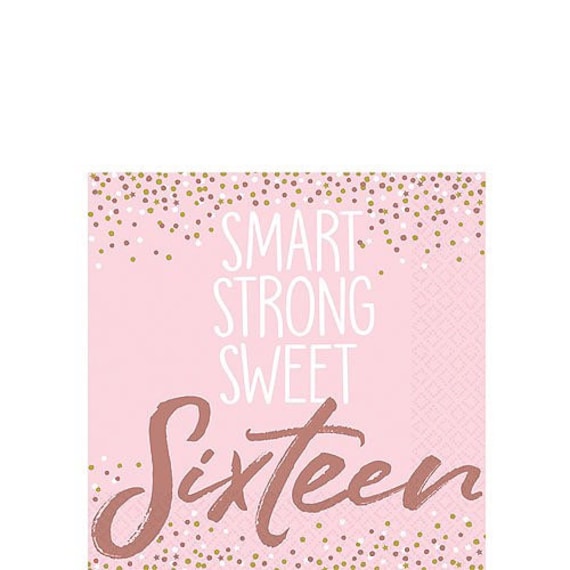 Rose Gold & Pink Sweet 16 Beverage Napkins 16ct 5in X 5in - Etsy