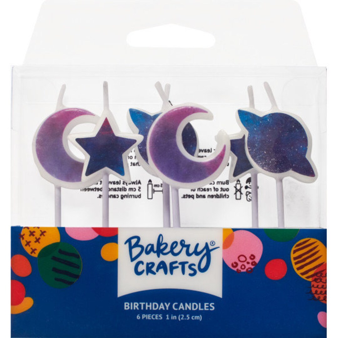 Space Moon and Stars Birthday Candles, Set of 6, Galaxy Birthday ...
