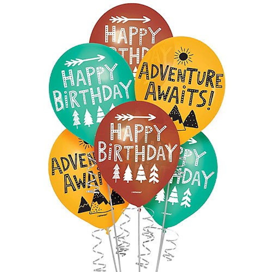 Adventure Awaits Happy Birthday Wilderness Balloon Bouquet, Set of 6 ...