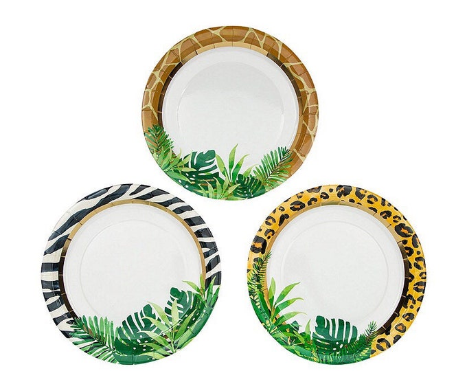 Safari Animal Print Foil Dinner Plate, Set of 8, Jungle Baby Shower ...