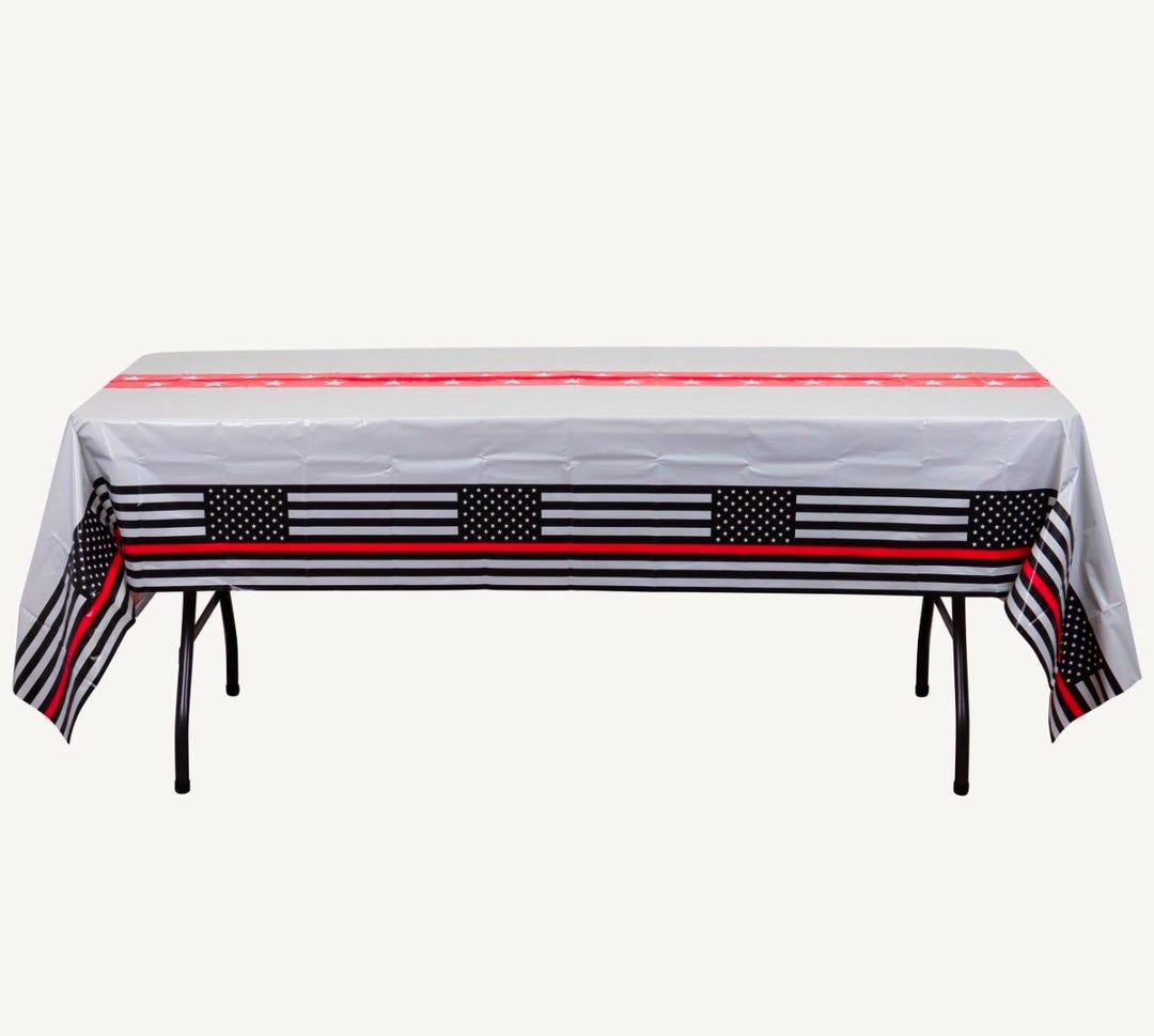 Thin Red Line Firefighter Plastic Tablecover, 54”x108”, Fireman Party ...