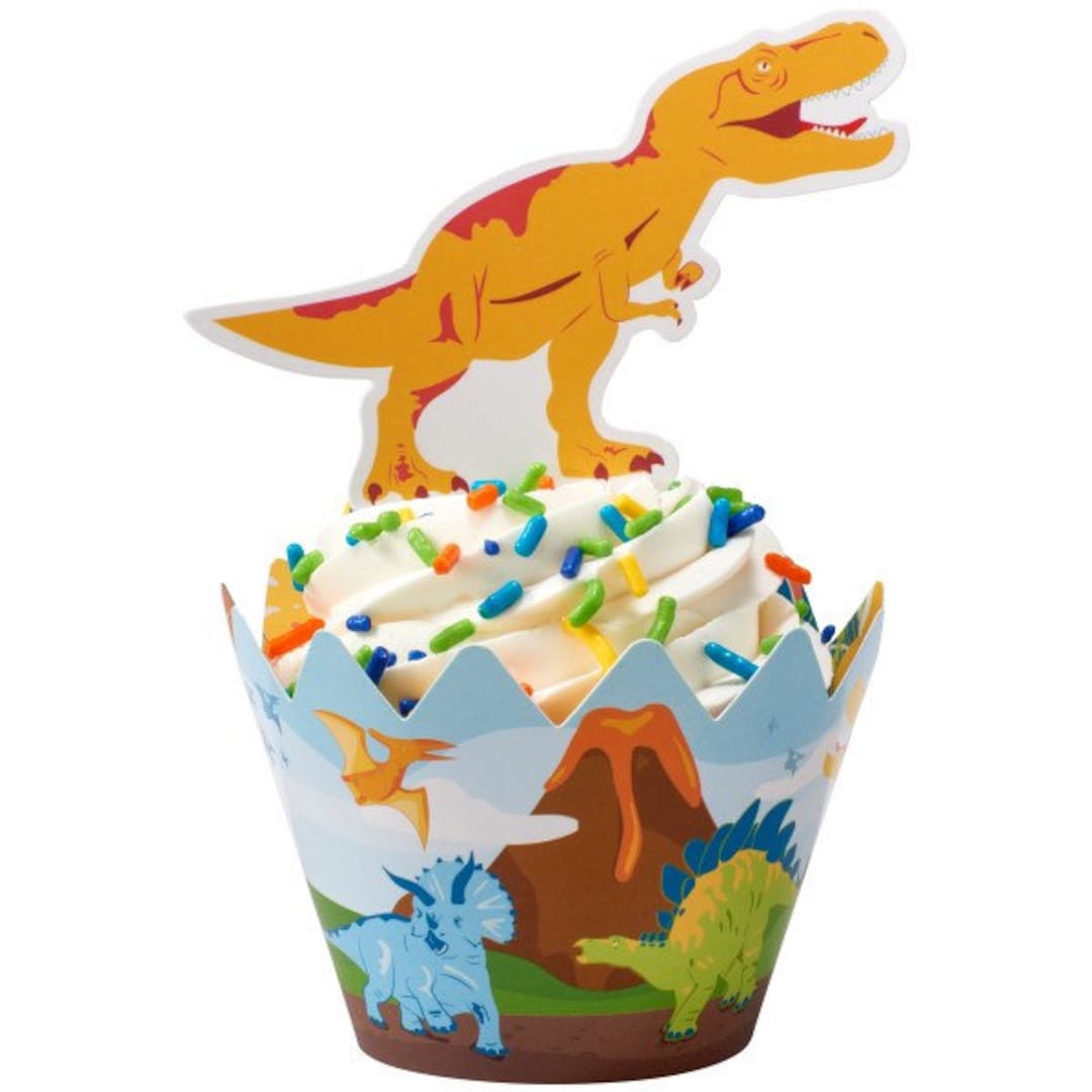 Dinosaur Cupcake Wrapper and Toppers, Set of 12, Dinosaur Birthday - Etsy
