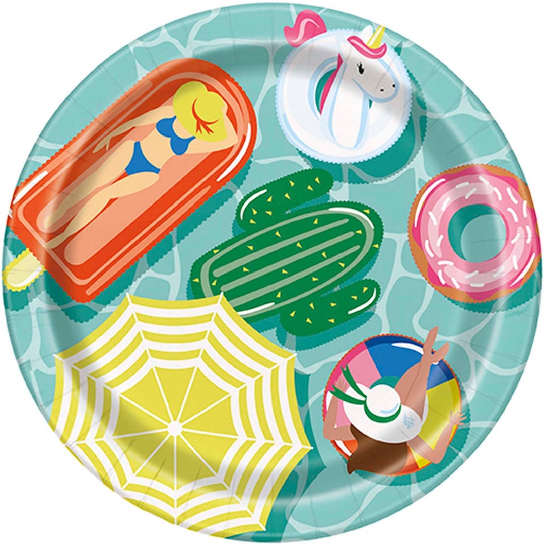 Summer Fun Pool Floats 7” Dessert Plates, Set of 8, Pool Party - Etsy