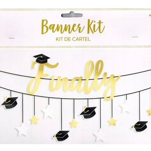 Finally Graduation Banner Set, Black and Gold Graduation Party Decor - Etsy