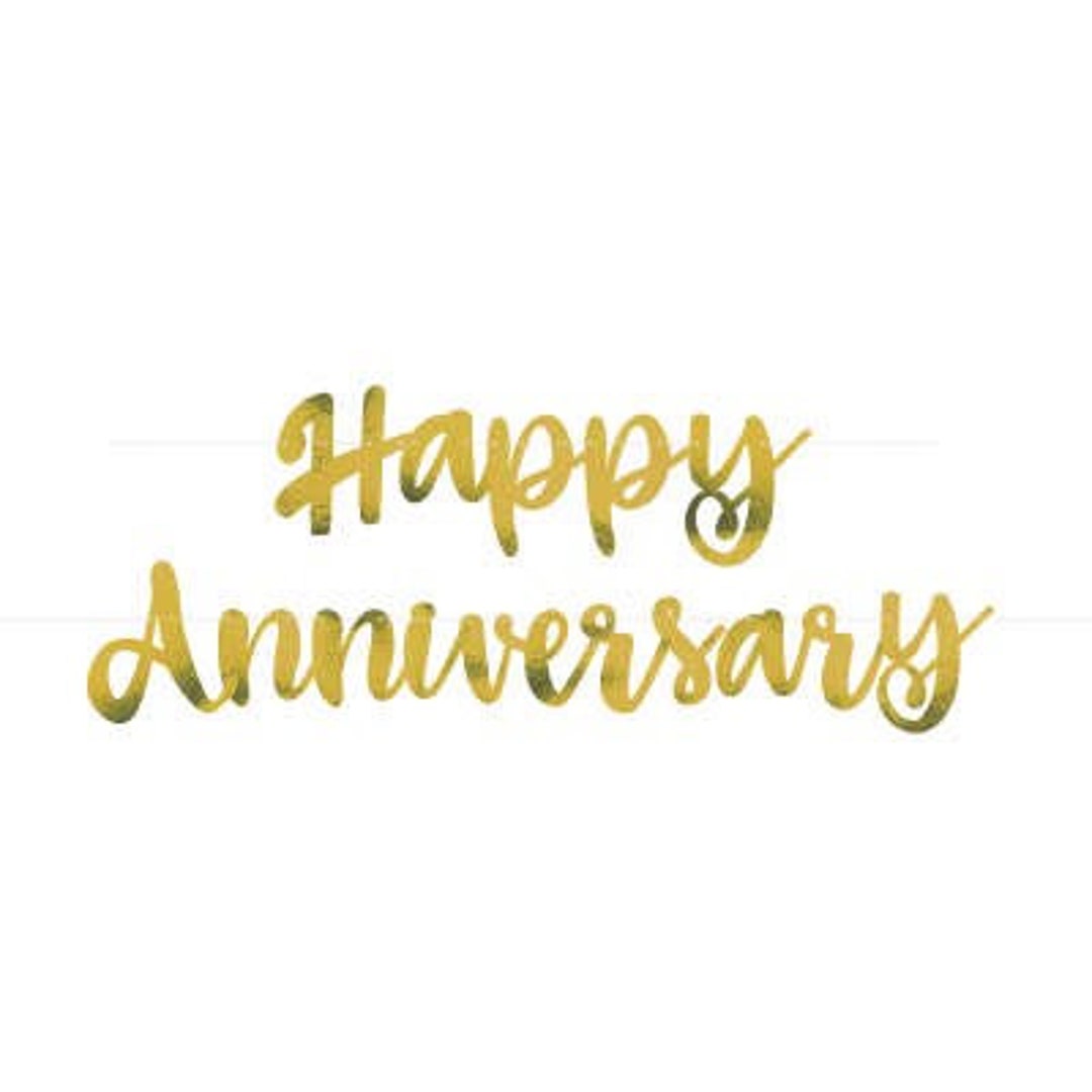 Gold Foil Happy Anniversary Banner, 6 Feet Total, Anniversary Party ...