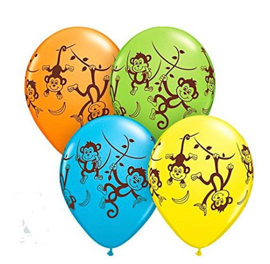 Monkey 11 Latex Balloons, Set of 6, Assorted Colors, Jungle Safari ...