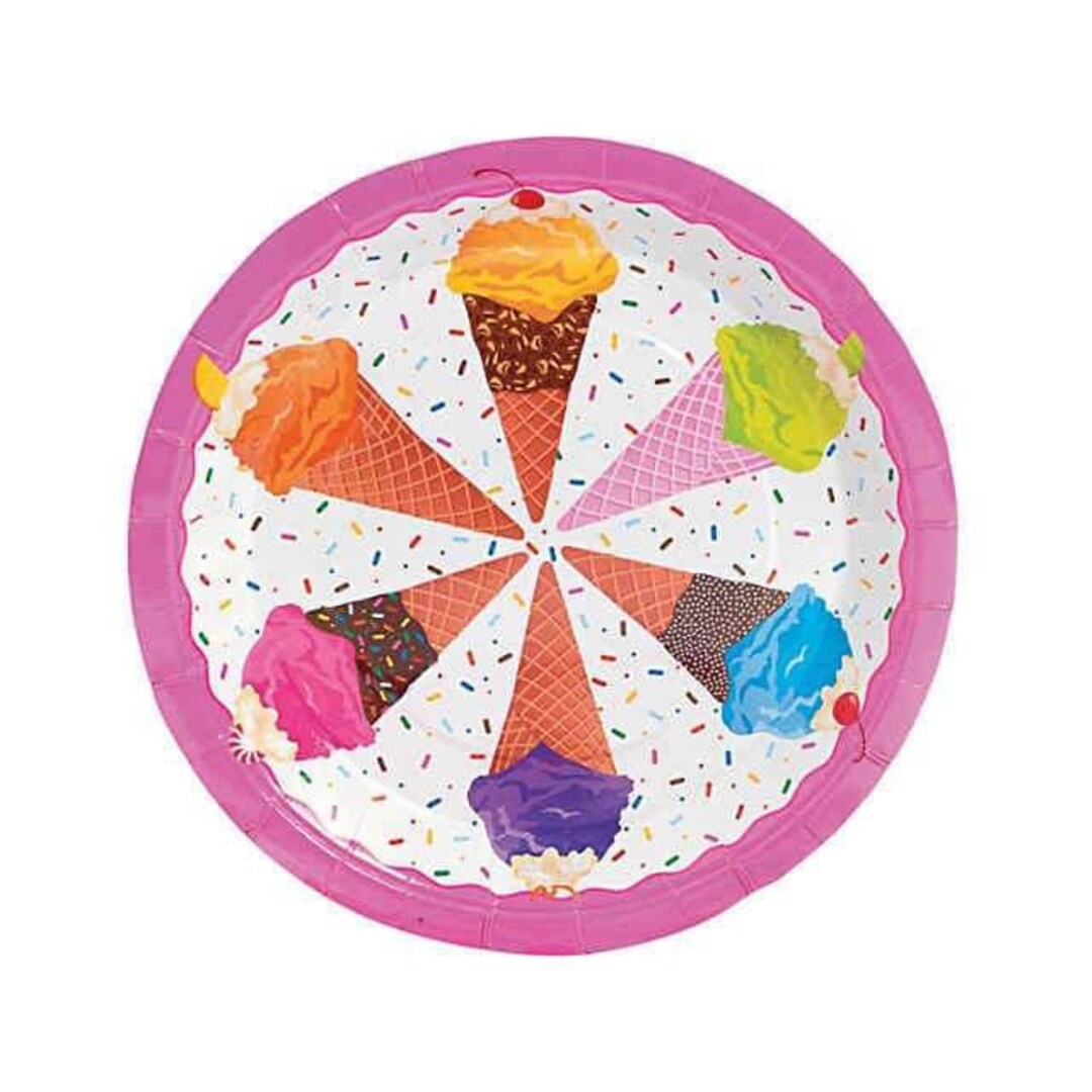 Ice Cream Cone Party Dinner Plates, Ice Cream Birthday, Set of 8 Plates ...