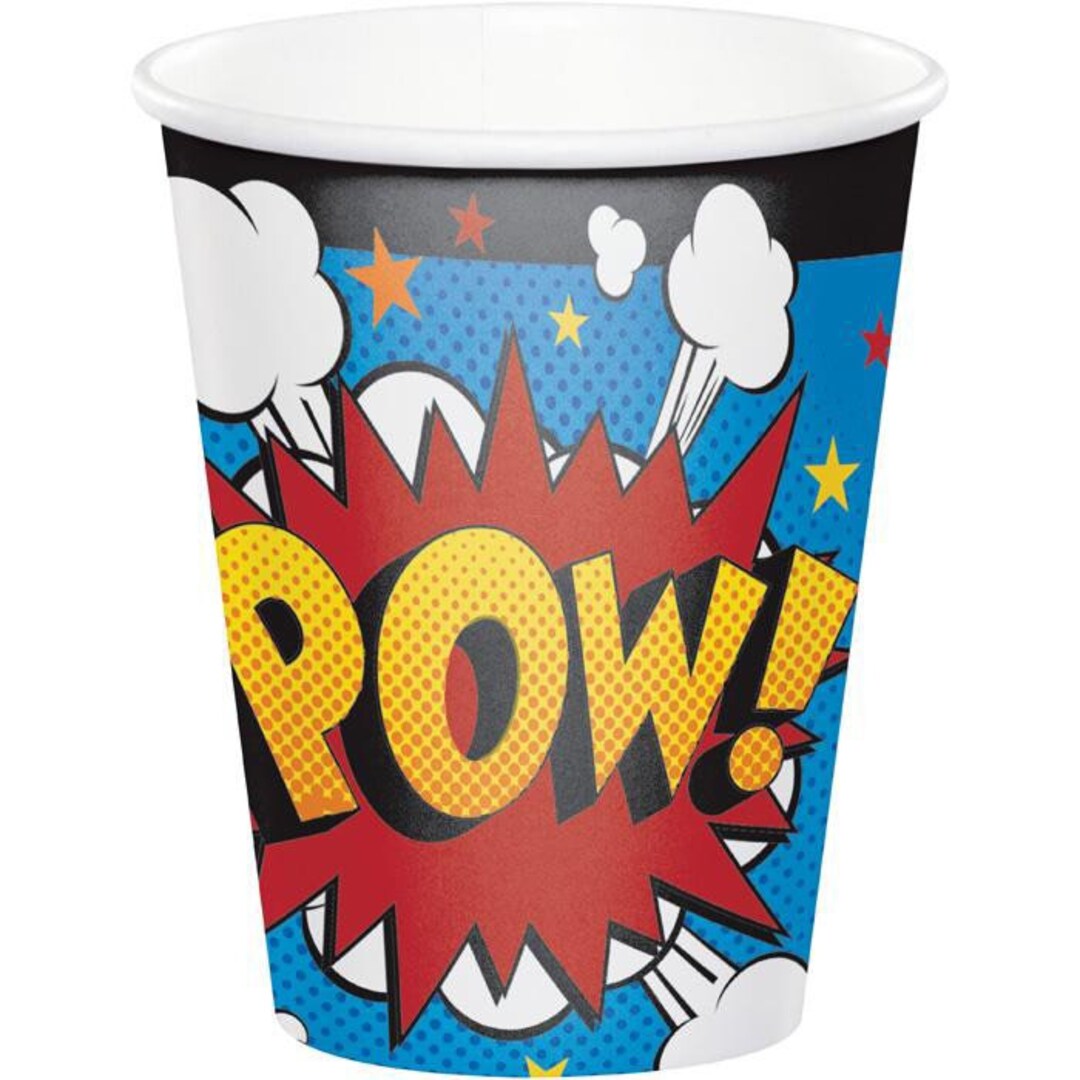 Superhero Slogans 8 Oz. Cups, Set of 8, Superhero Themed Birthday Party ...