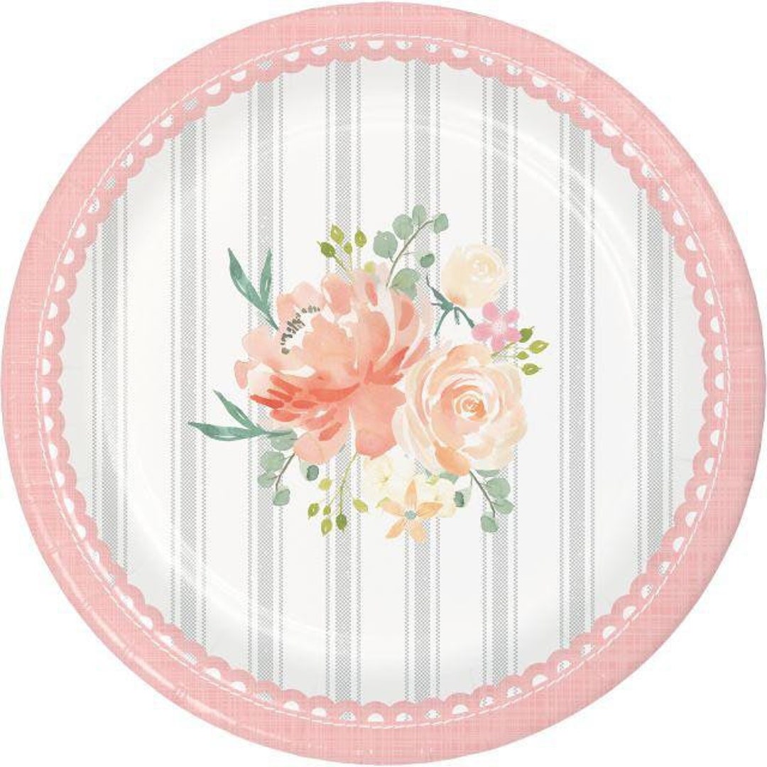 Farmhouse Floral 7" Dessert Paper Plate, Set of 8, Farm Party, Rustic ...