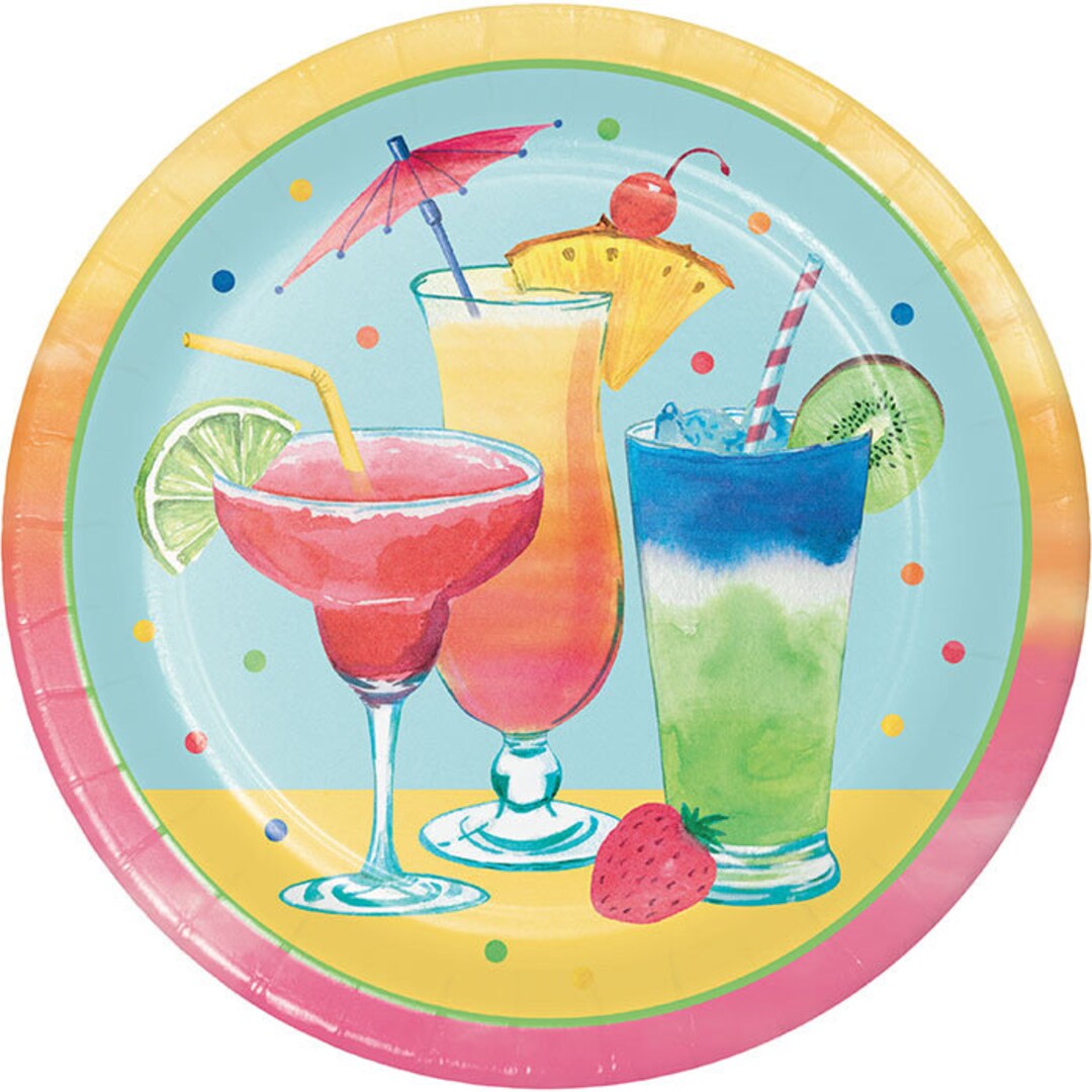 Summer Cocktails Dinner Plates, Set of 8, Pool Party Plates, Summer ...