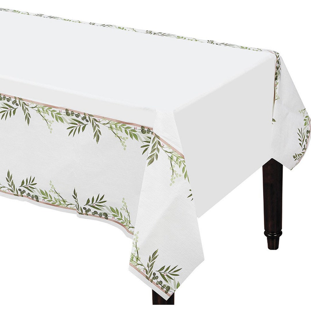 Love and Leaves Plastic Tablecover - 1 Pc, 54”x102”, Floral Greenery Table Cover, Eucalyptus ...