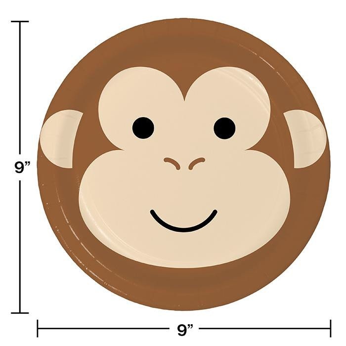 Monkey Animal Face Dinner Plates, Set of 8, Jungle Baby Shower, Jungle ...