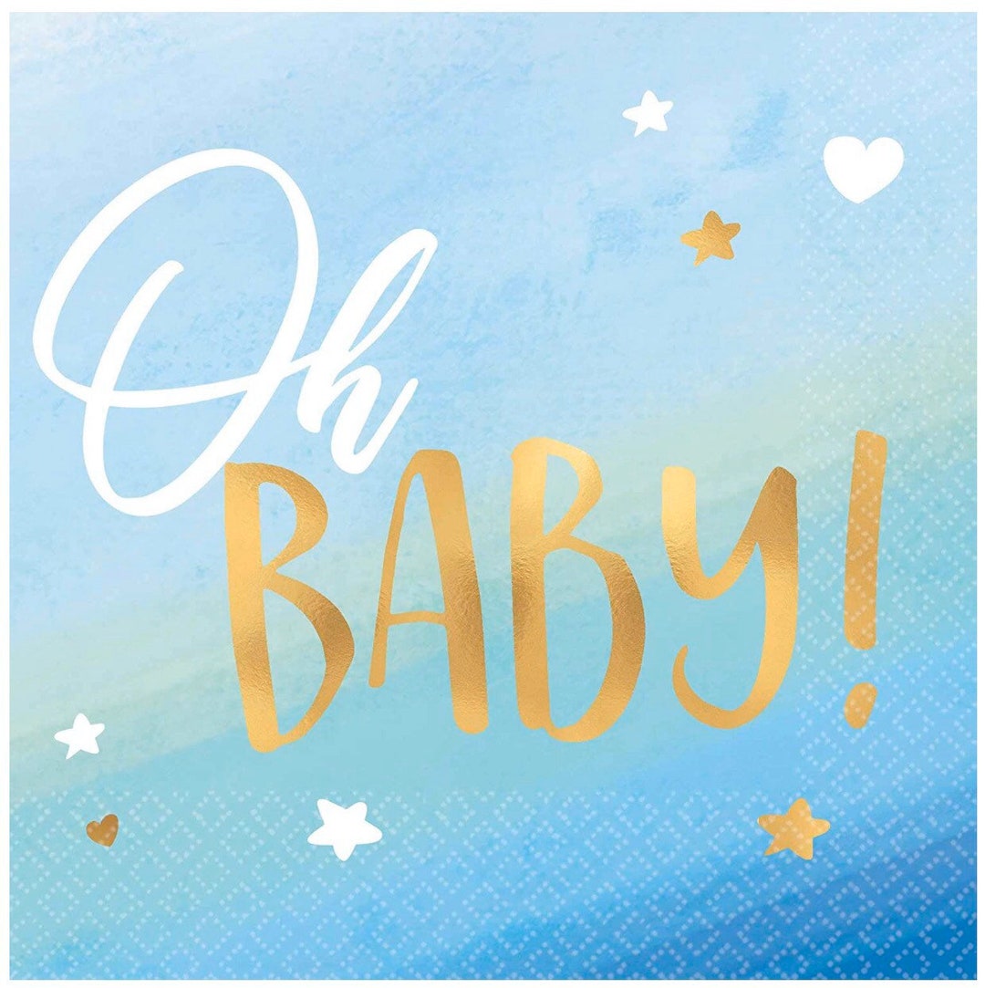 Oh Baby! Baby Shower Blue Beverage Napkins, Set of 16, Gender Reveal ...