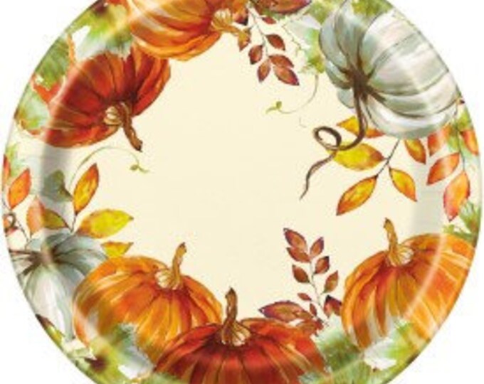 Watercolor Pumpkin Fall 9” Dinner Plates, Harvest Plates, Fall Party ...