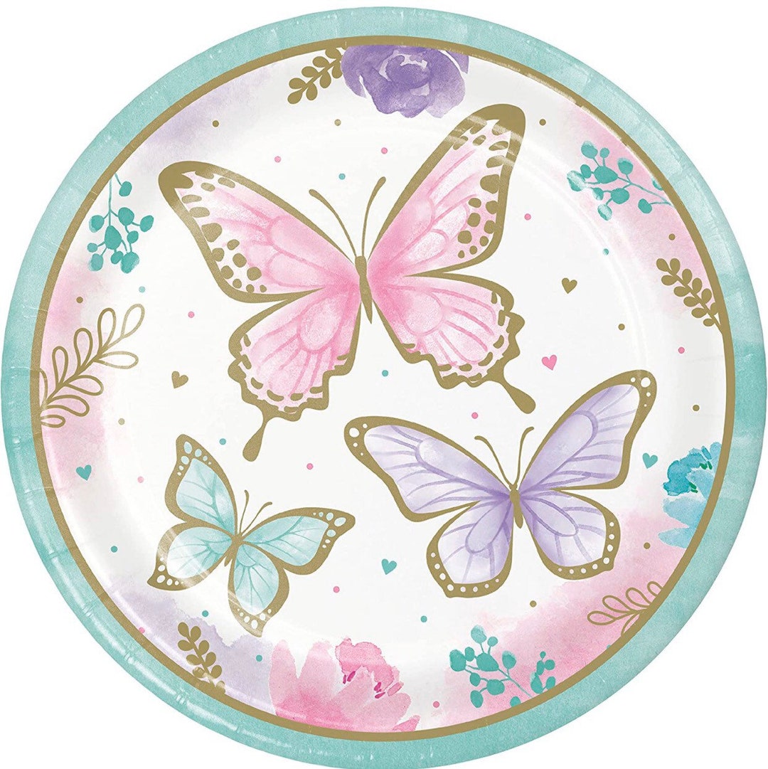 Butterfly Shimmer Dinner Plates, Set of 8, Butterfly Birthday ...
