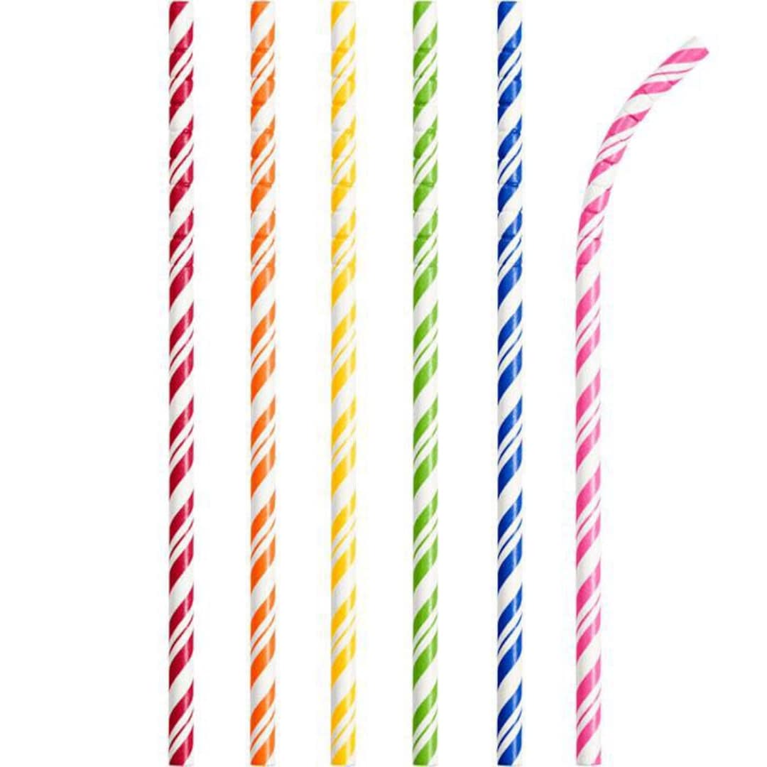 Striped Paper Straws, Assorted Colors, Rainbow Party Straws, Rainbow ...