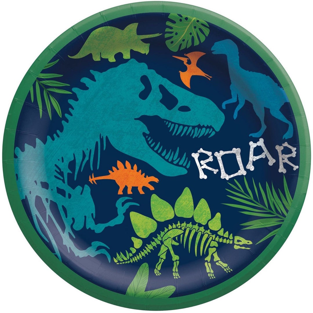 Dino-mite Dinosaur Party Dessert Plates, Set of 8, Dinosaur Birthday, 7 ...