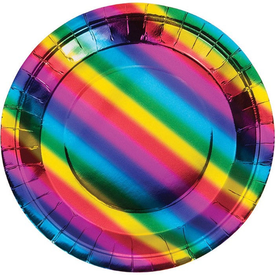 Rainbow Foil Party 9” Dinner Plates, Set of 8, Rainbow Decor, Rainbow ...