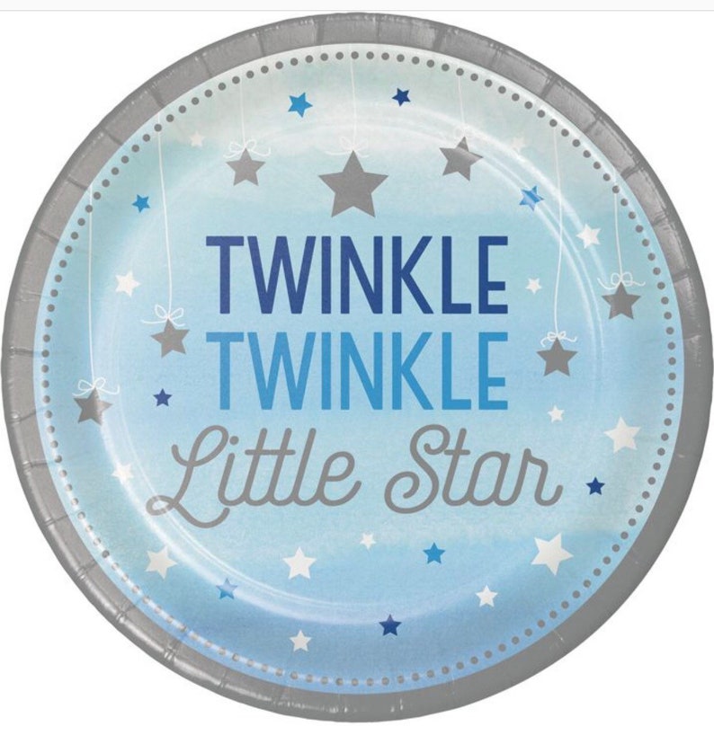 7" Twinkle Twinkle Little Star Round Dessert Plates , Baby Shower, Moon ...