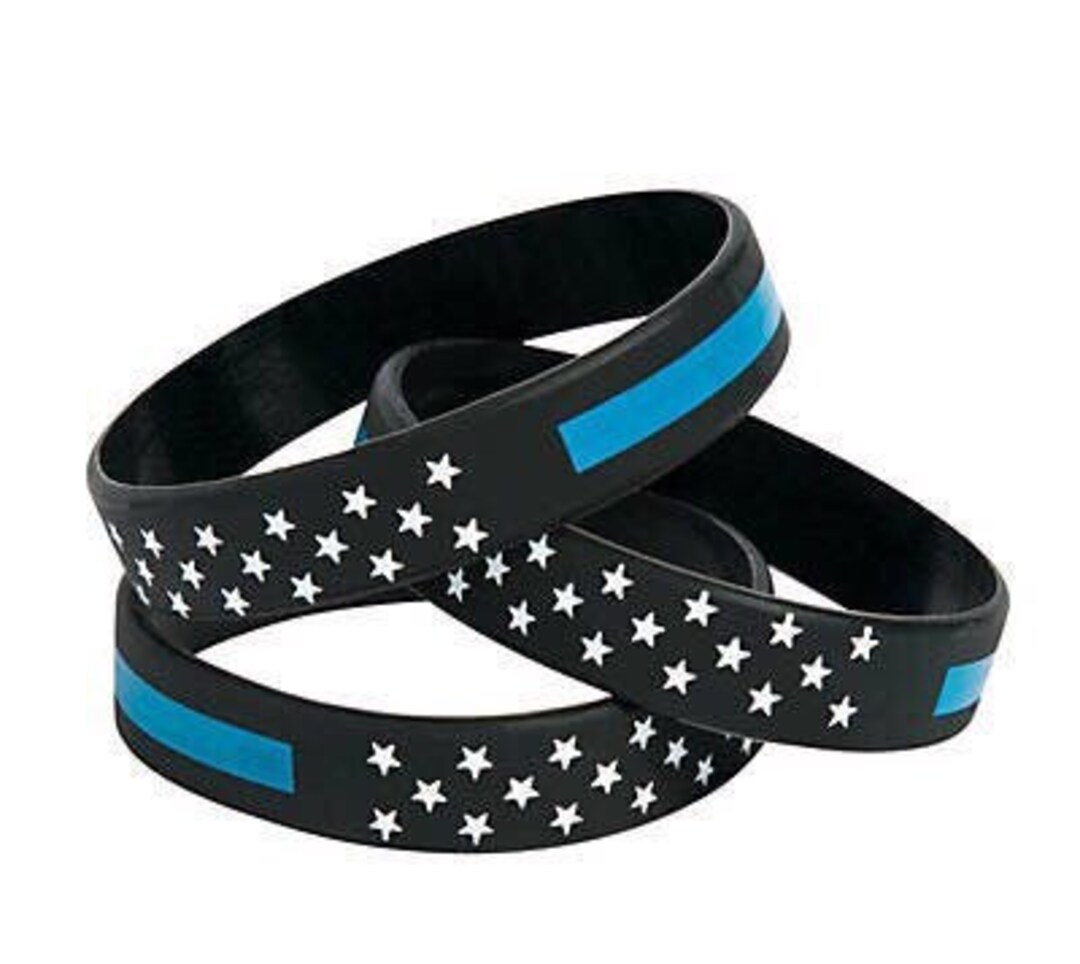 Police Thin Blue Line Rubber Bracelets, Set of 12, Police Party Favors ...