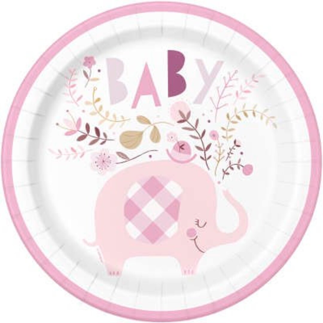 CLOSEOUT 50% OFF Pink Floral Elephant Dinner Plates, Set of 8, Elephant ...