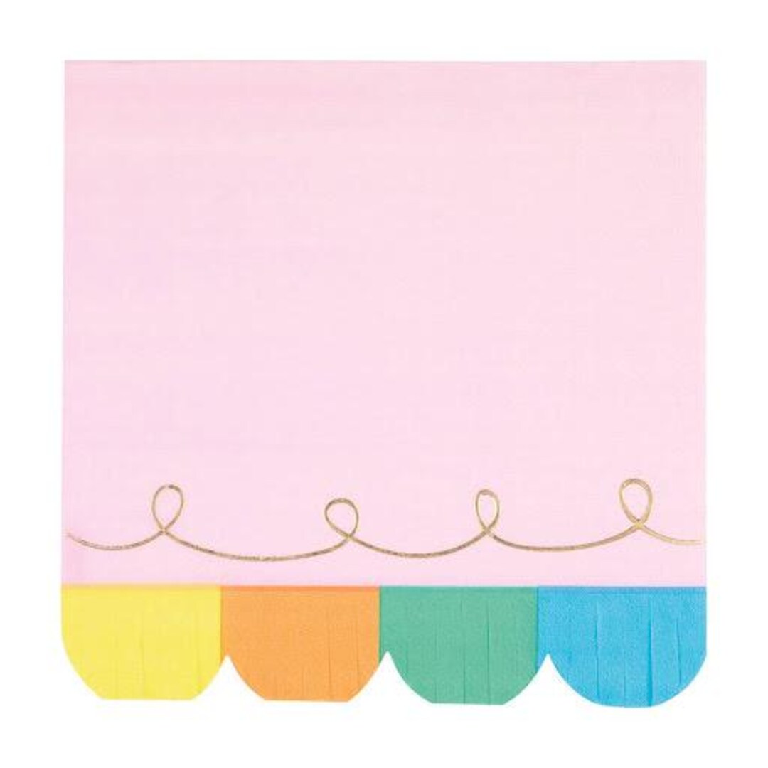 Rainbow Birthday Sweets Luncheon Napkins, Set of 16, Pastel Fringed ...