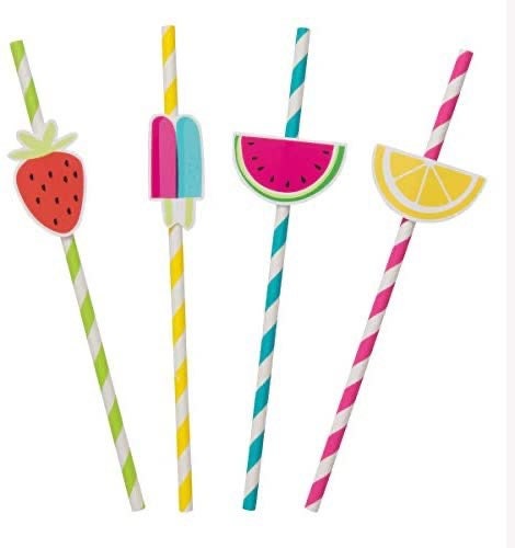 Fruit and Popsicle Paper Straws, Set of 8, Fruit Party Straws, Summer ...