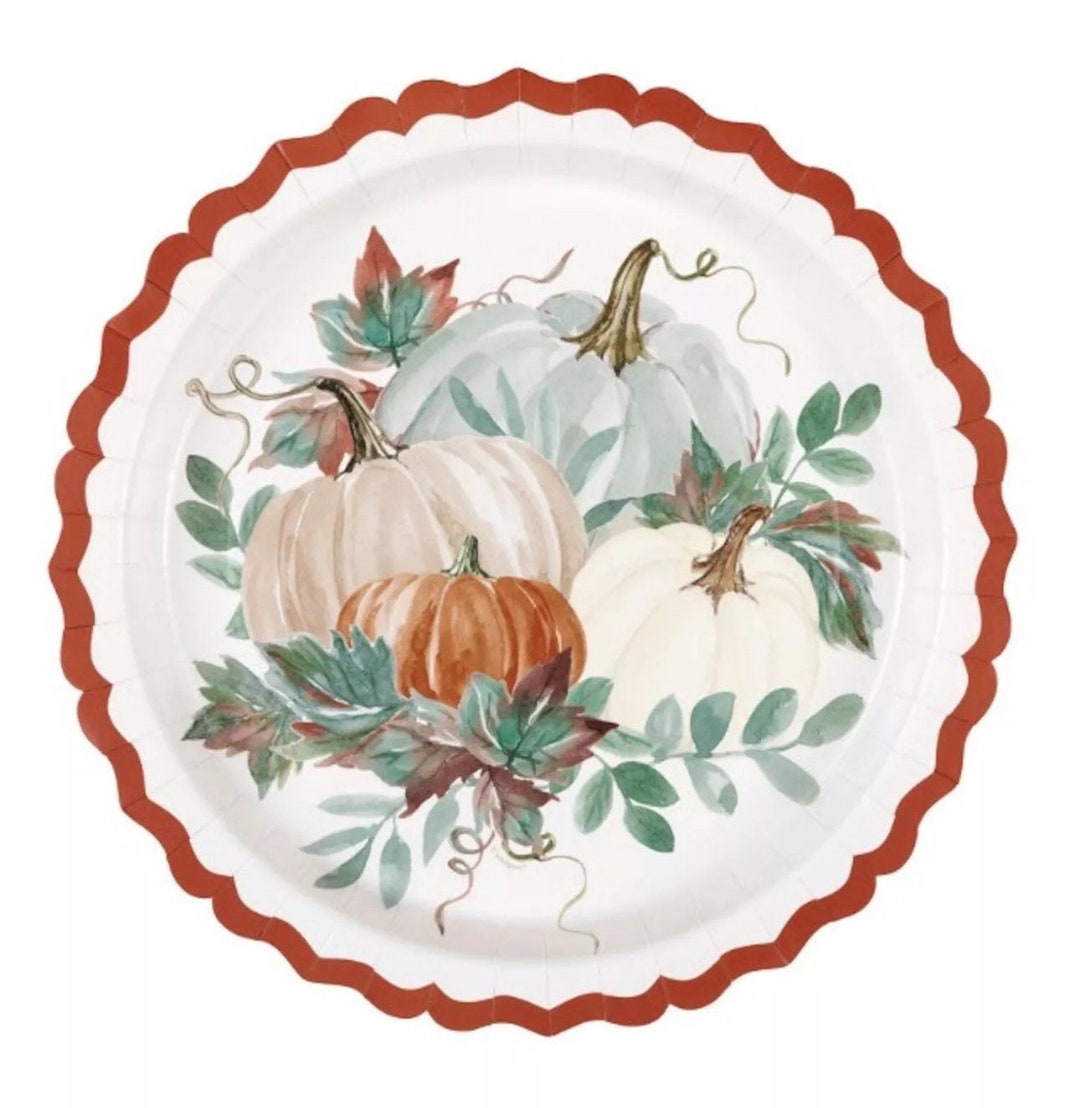 Thankful Fall Scalloped Thanksgiving 11” Plates, Harvest Plates, Fall ...