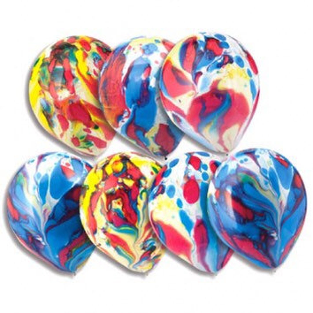 12” Marble Printed Latex Balloons - Set of 6 Latex Balloons, Red Blue ...