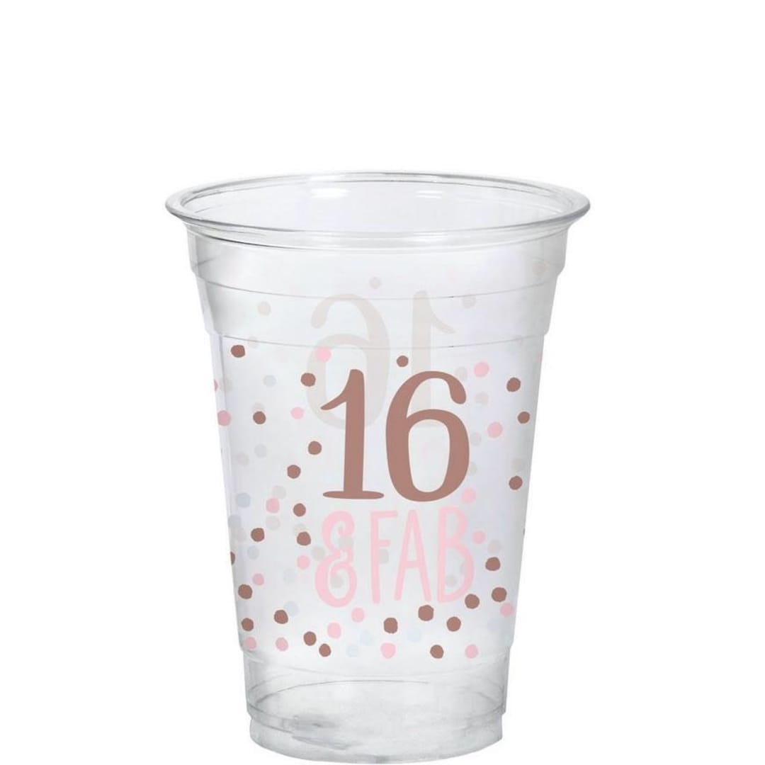 Rose Gold and Blush Sweet 16 Plastic Cups, Set of 20 16 Oz Plastic Cups ...