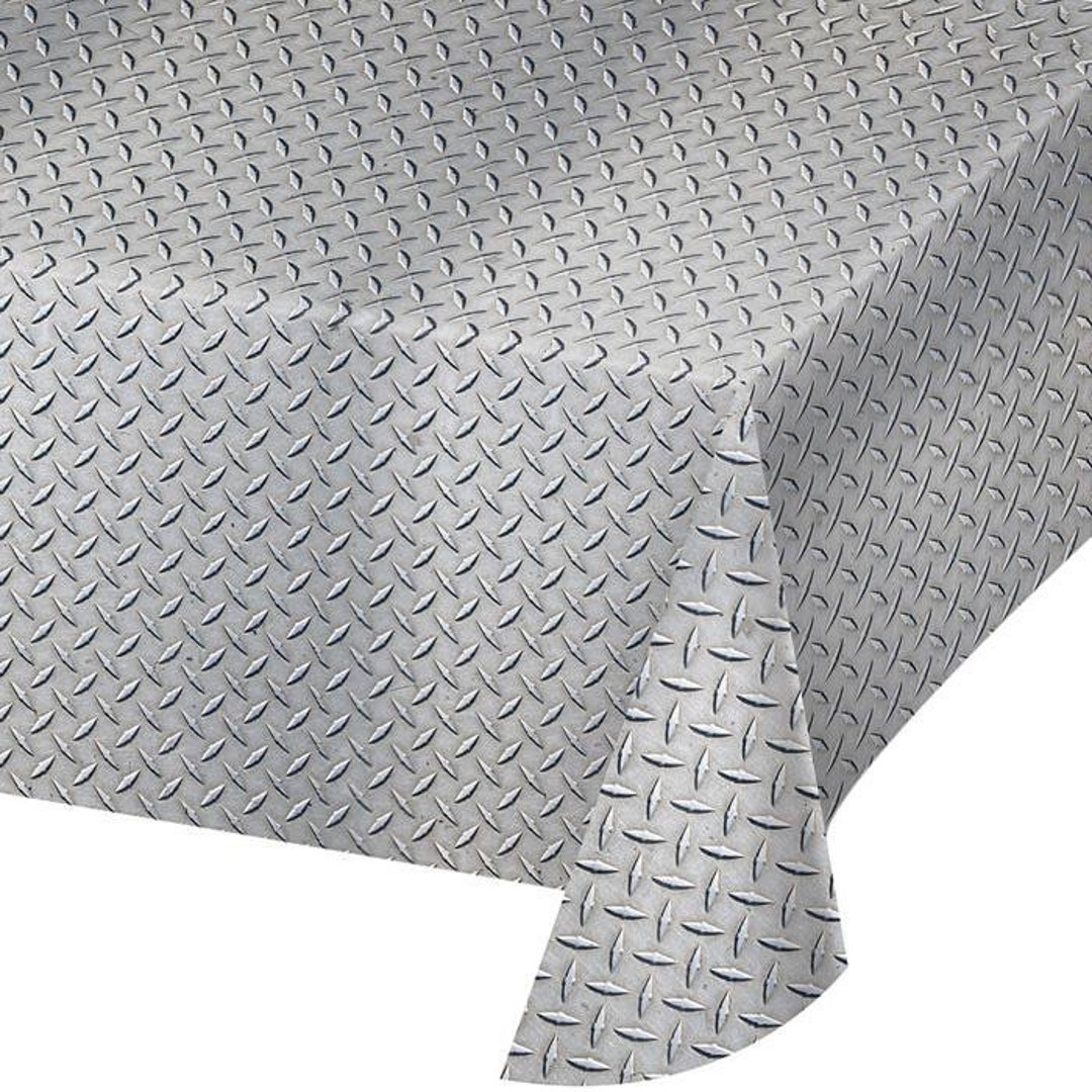 Diamond Plate Plastic Table Cover, 54”x108”, Construction Birthday ...