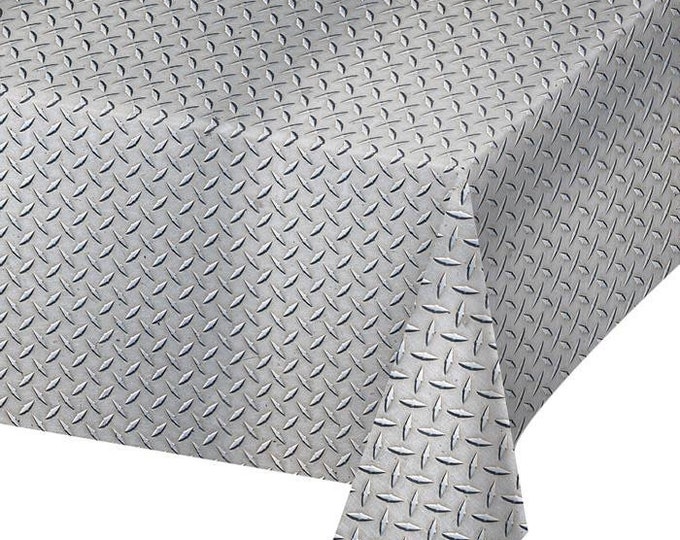 Diamond Plate Plastic Table Cover, 54”x108”, Construction Birthday ...