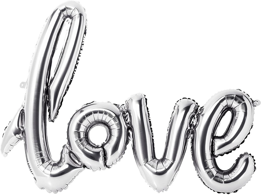 Jumbo 39”x22” Love Script Balloon, Bridal Shower Decor, Silver Love ...