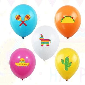 Fiesta Balloons - Set of 10 Latex Balloons- Assorted Colors, Taco Party ...
