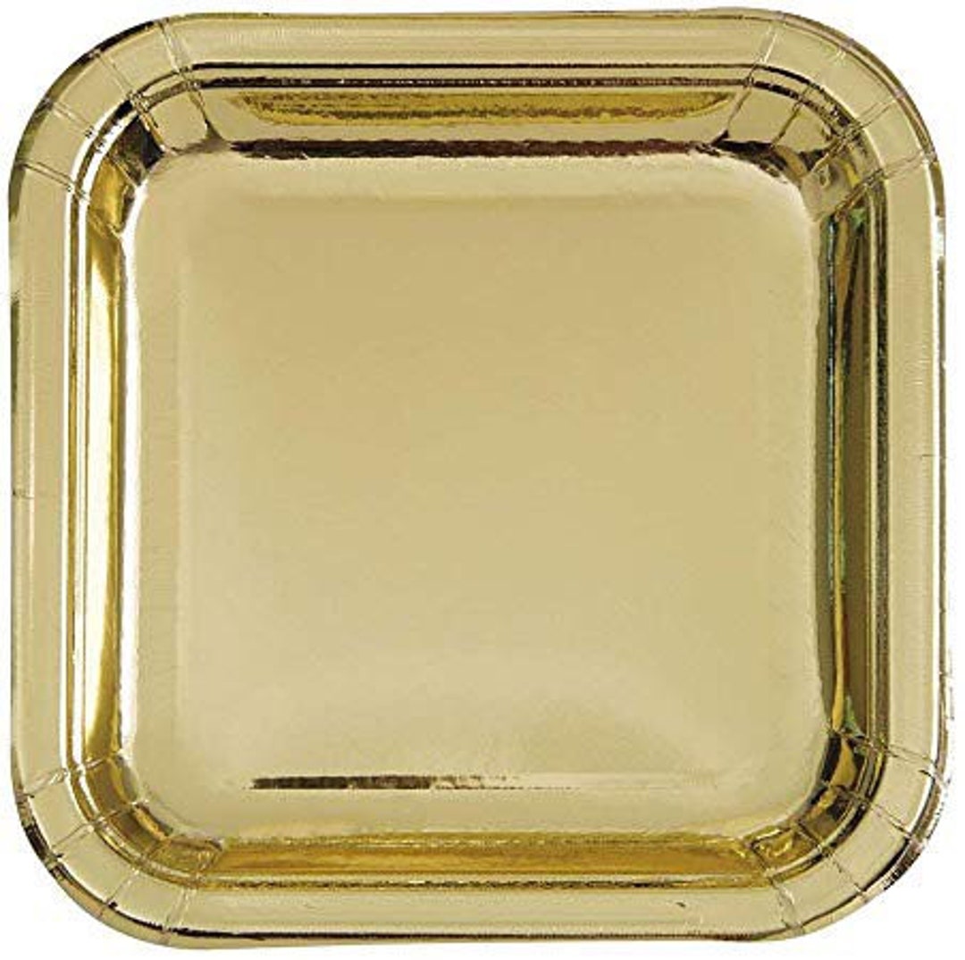 Gold Foil 9” Square Dinner Plates, Set of 8 Plates, Gold Tableware ...