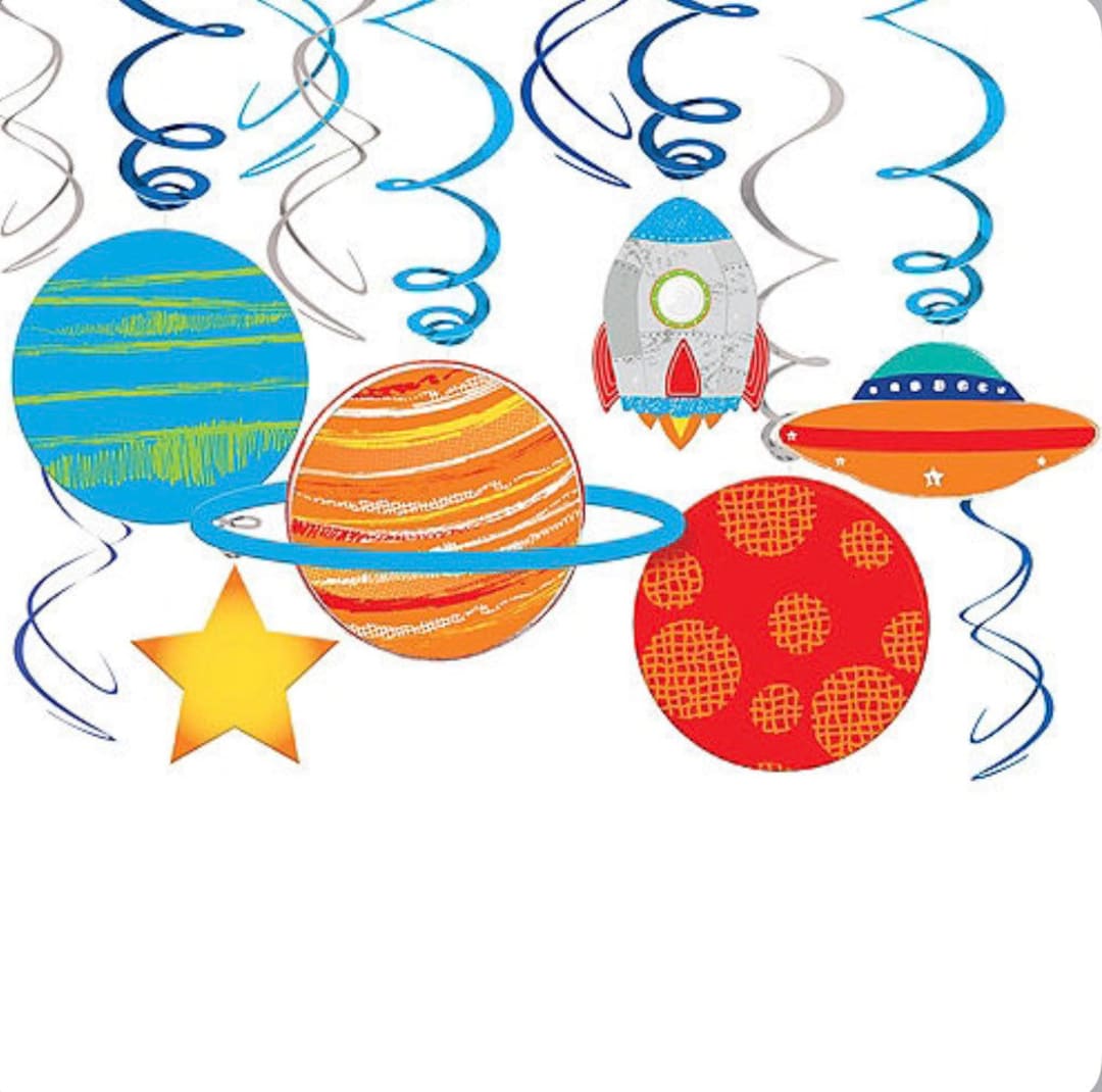 Blast off Swirl Decorations 12ct, Blast off Party Decorations, Blast ...