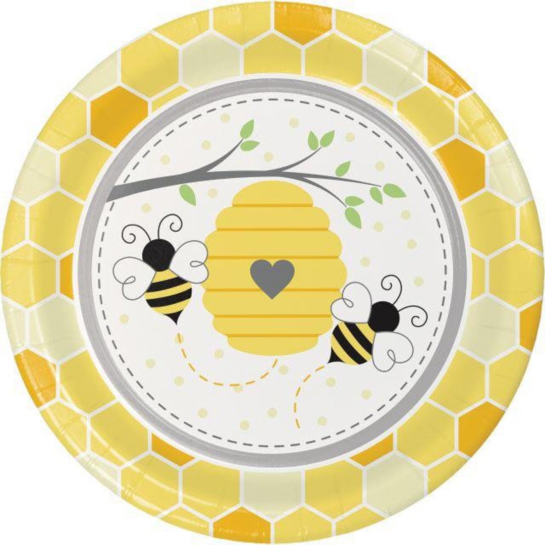Bumblebee Baby Dinner Plates, Set of 8, Sweet as Can Bee, Happy Bee Day ...