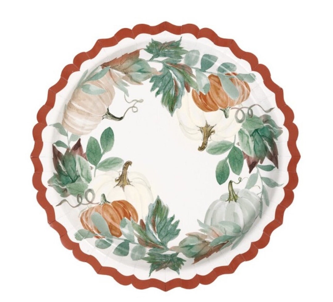 Thankful Fall Scalloped Thanksgiving 9” Plates, Harvest Plates, Fall ...
