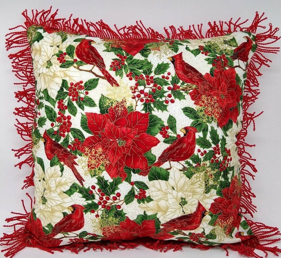 Cardinal Pillow, Christmas Pillow Cover, Christmas Pillows, Poinsettia ...
