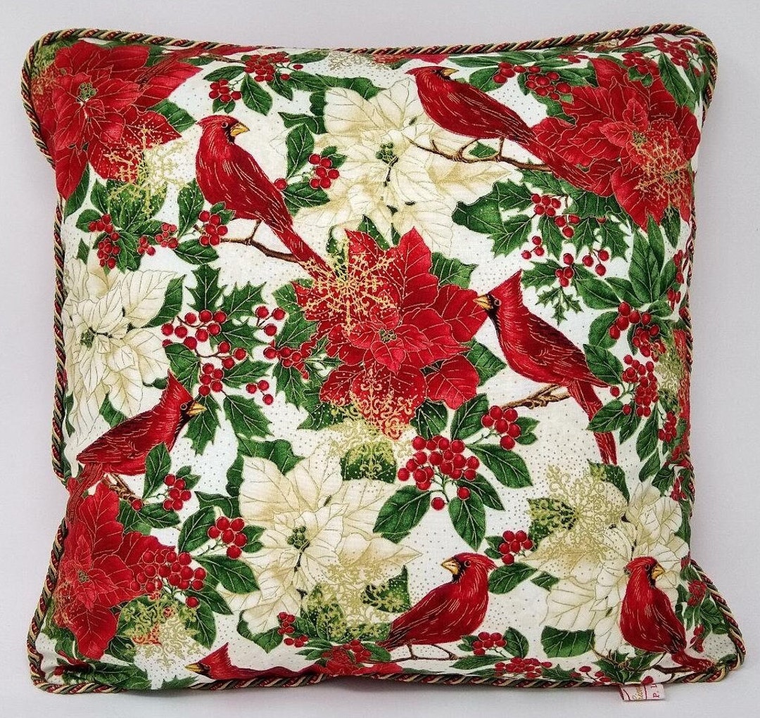 Cardinal Pillow, Christmas Pillow Cover, Christmas Pillows, Poinsettia ...