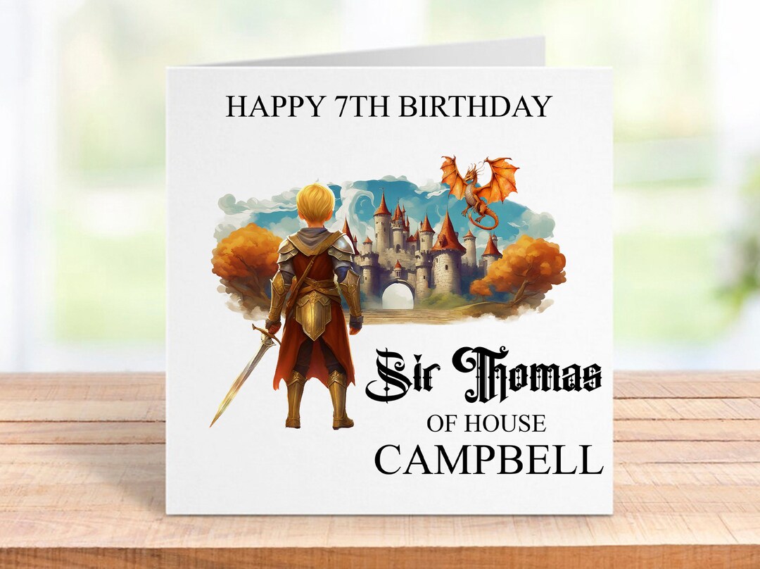 Brave Knight Birthday Card for a Boy Personalised Card for Him Castle ...