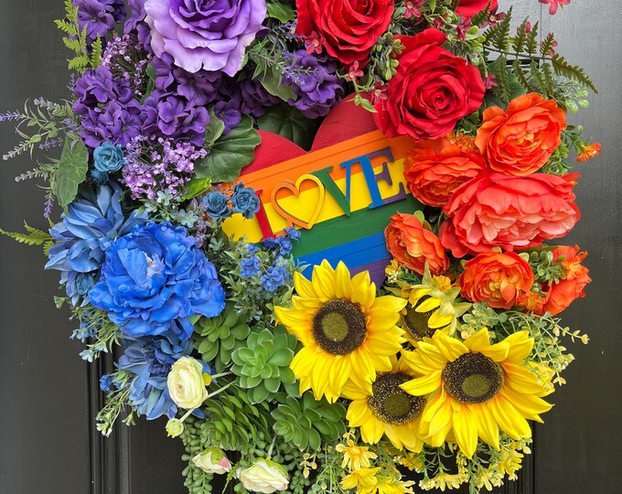 Pride Wreath, Pride Door Decor, Pride Porch Decor, Love Wreath, Love is ...