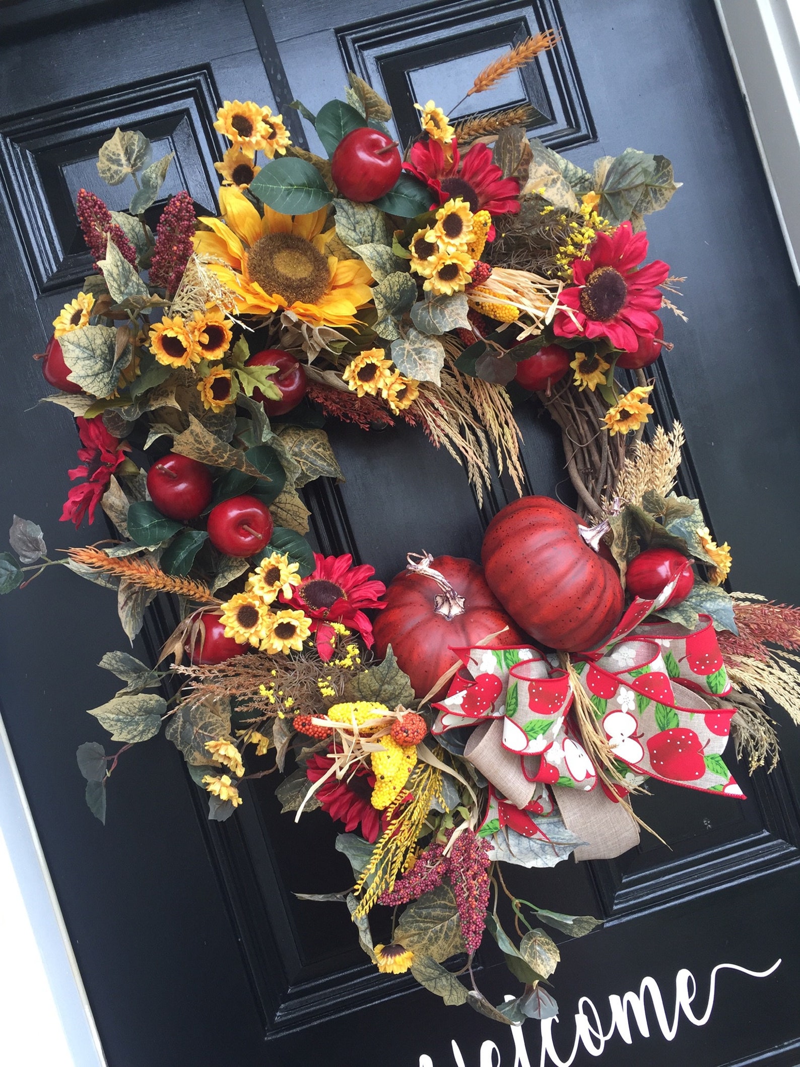 Sunflower Wreath, Fall Pumpkin Wreath, Red Fall Wreath,designer Wreath ...