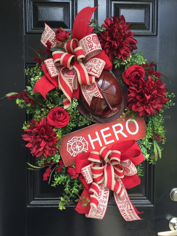 Fireman Wreath Red Wreath First Responder Wreath | Etsy